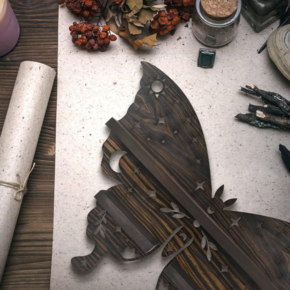 Kikiboheme | Wall Decor | Crystal Shelf Display Rustic Wooden Lunar ...